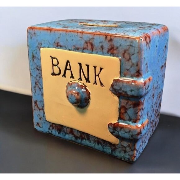 Unbranded | Accents | Ceramic Bank Vault Coin Box With Blue Brown Glaze ...